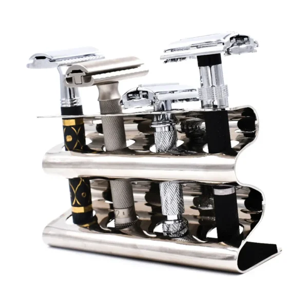 Chrome Razor Stand for 4 Safety Razors - Wish4Blades