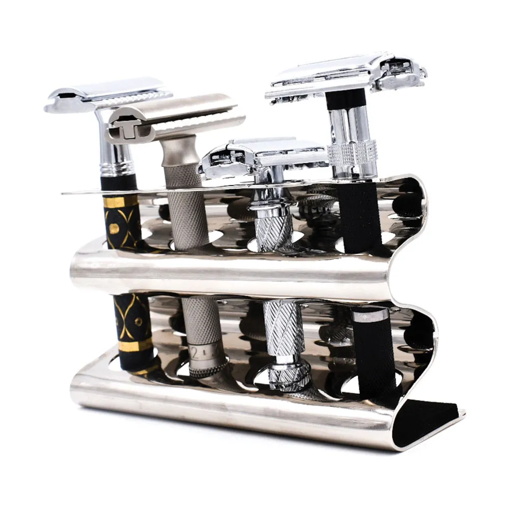 Chrome Razor Stand for 4 Safety Razors - Wish4Blades